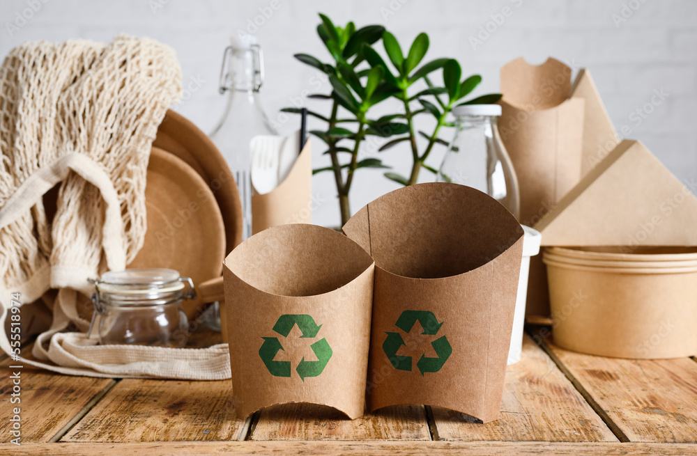 The concept of recycling and biodegradable materials. Eco-friendly ...