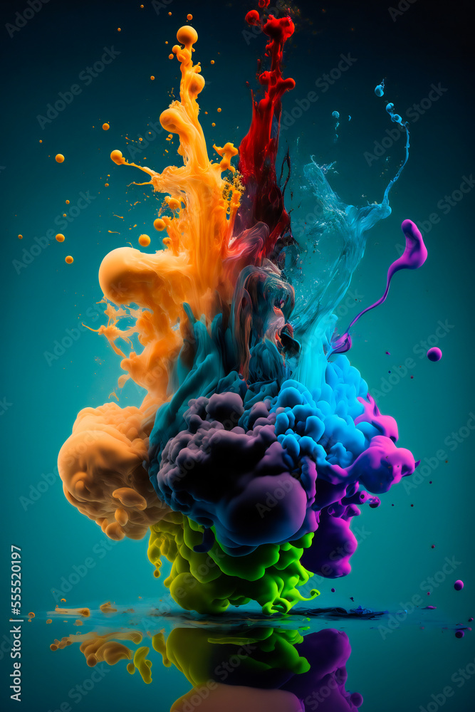 Colored paint splashes background. Image created with Generative AI ...