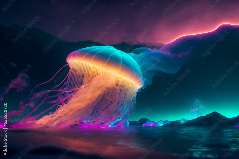 Jellyfish Dancing in the Space. Fantastic Wallpaper Background. Image ...