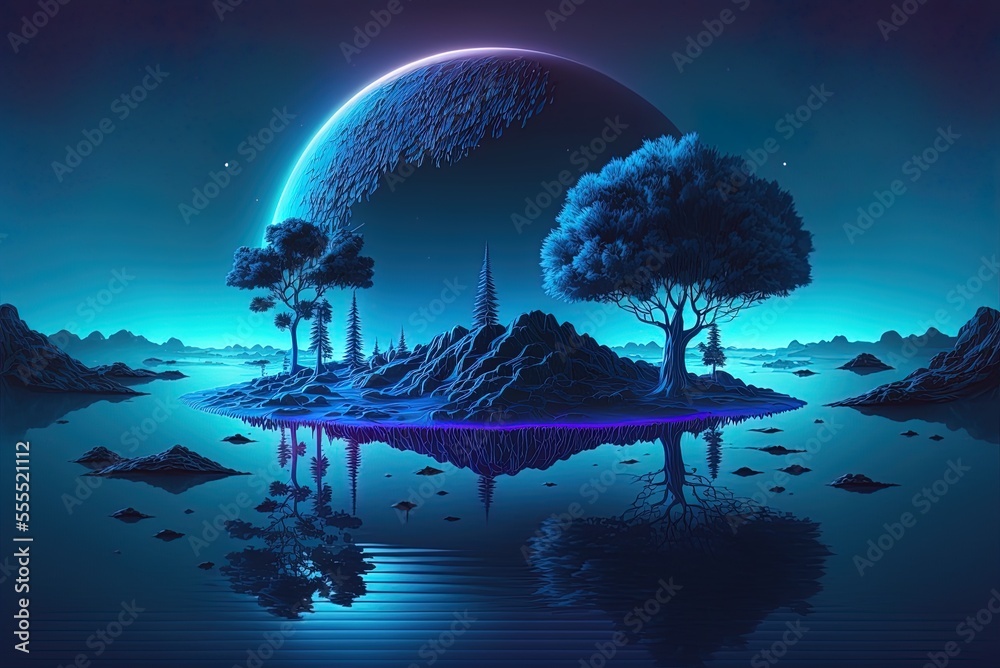 Dreamlike nightscape of the future, complete with an abstract island ...