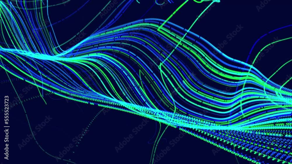 Video „digital waves on surface. Vj loop hologram abstract bg. Symbols form lines, grid ...