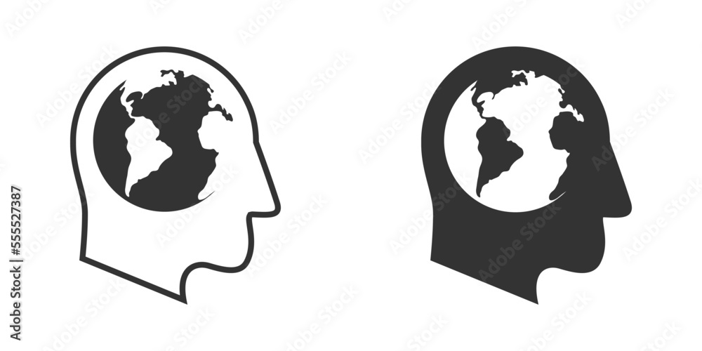 Earth planet icon in the human head. Vector illustration. Stock Vector ...
