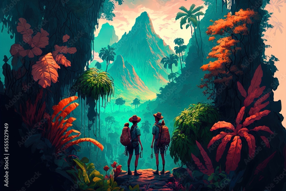 Stunning digital art of a female explorer and adventurer in a tropical ...