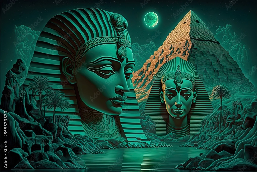 Poster Imaginary nighttime scene with Nifertiti, Cleopatra, and other ...