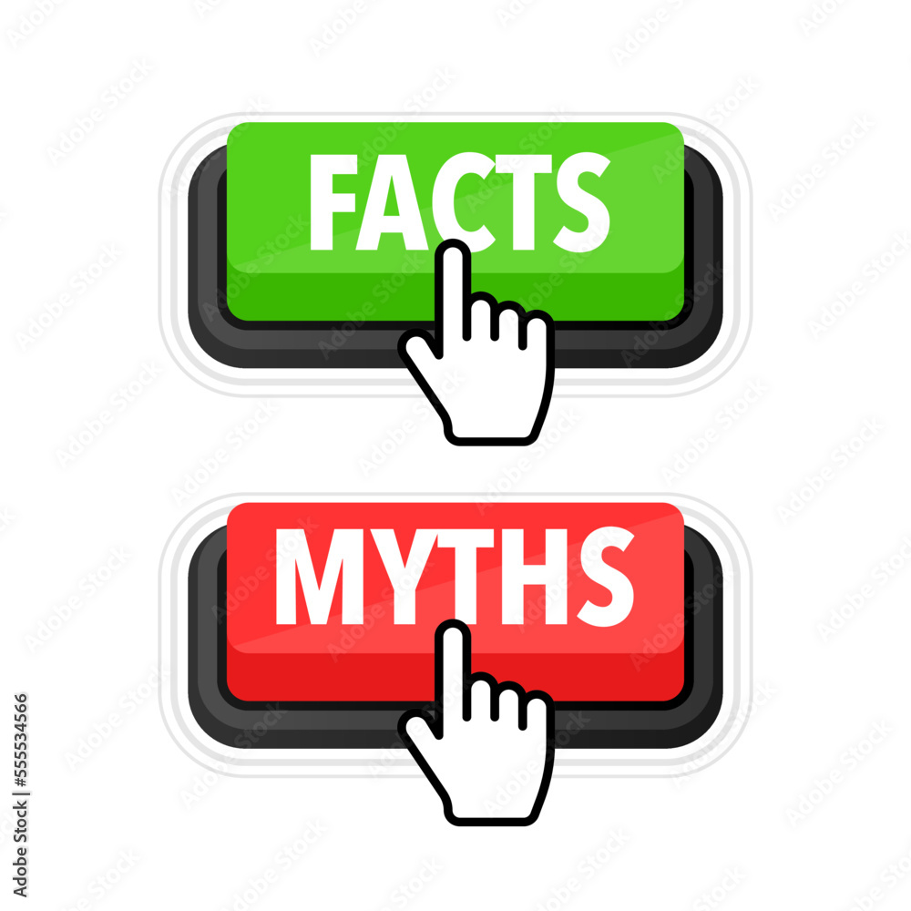 Facts vs myths, fact-checking. Check mark. Fake news. Rumors comparing ...