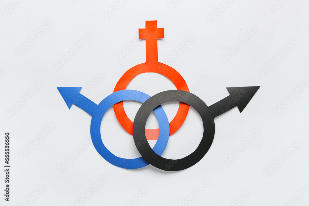 Gender symbols in colors of polyamory flag on grey background Stock ...