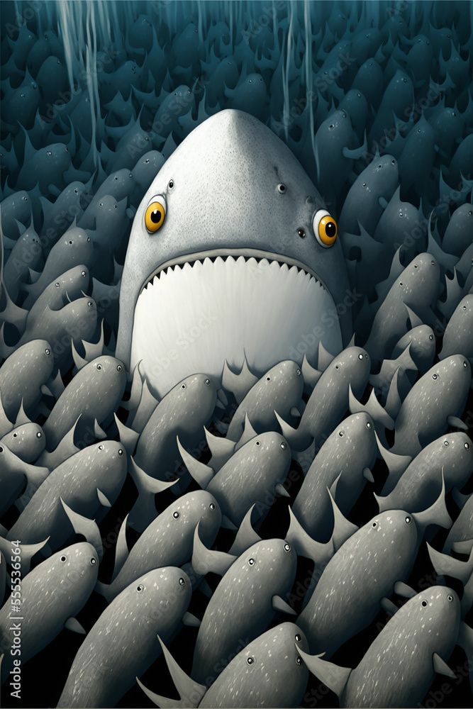 Cartoon shark and baby sharks, generative ai Stock Illustration | Adobe ...