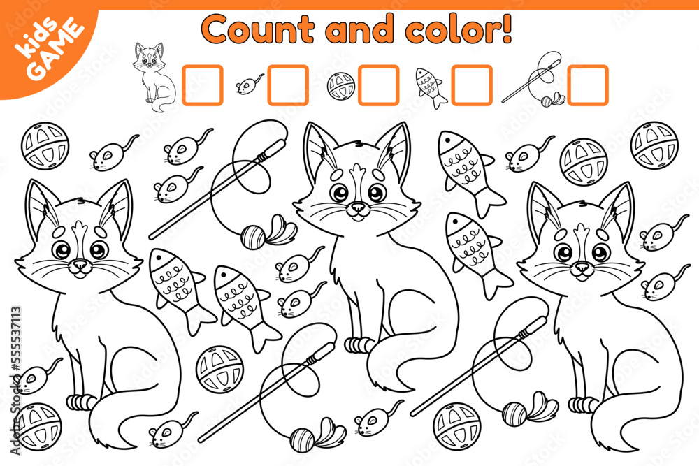Educational counting math game for kids. Count how many cats and cat ...