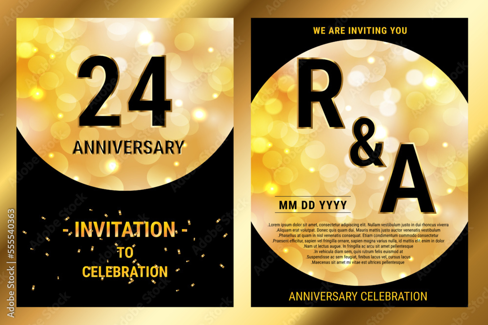 24th years birthday vector black paper luxury invitation double card ...