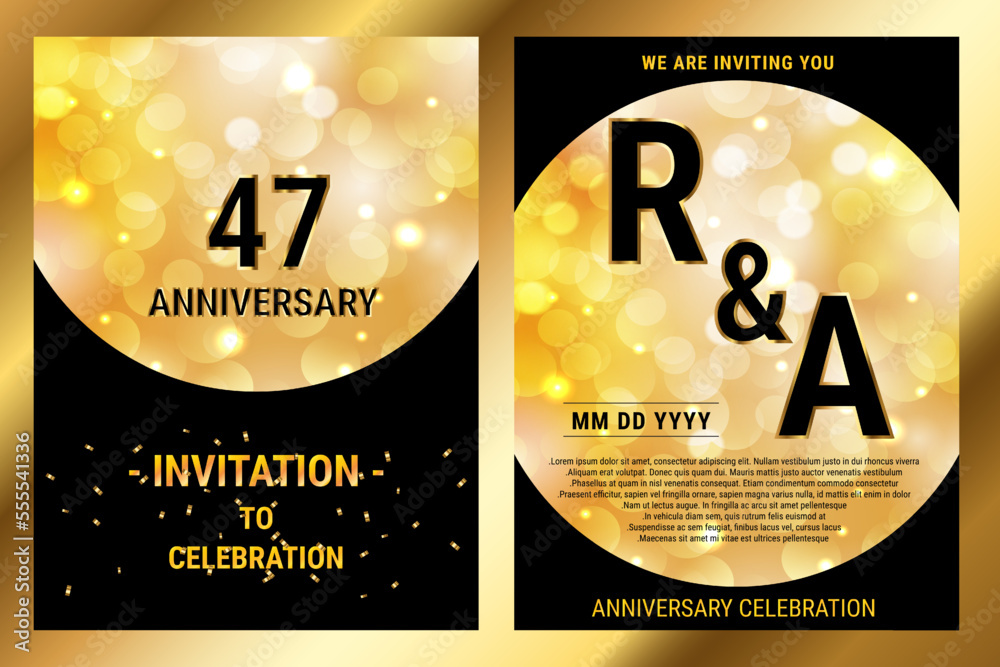 47th years birthday vector black paper luxury invitation double card ...