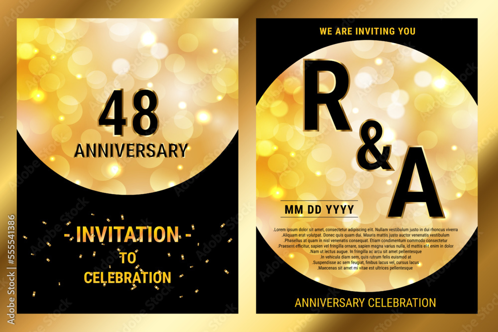 48th years birthday vector black paper luxury invitation double card ...