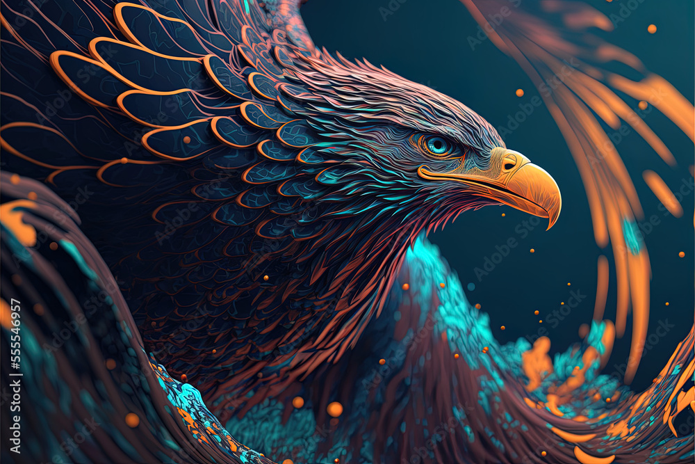 close up of an abstract eagle in a vibrant ink diffusion Vivid Colors - Abstract background ...