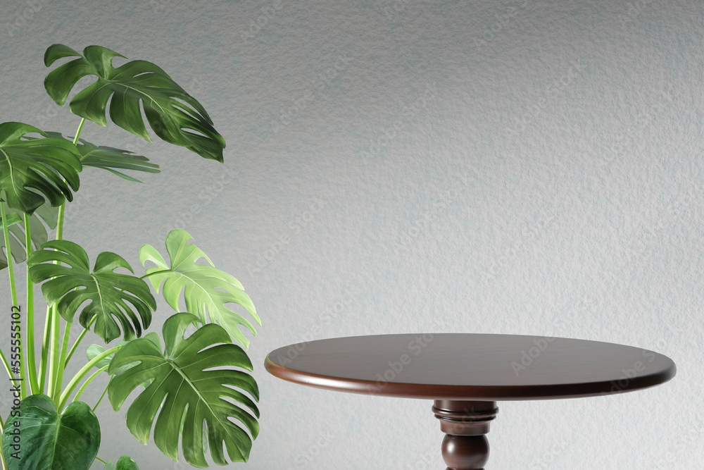 Abstact 3d render background, Blank brown oke wood round table with ...