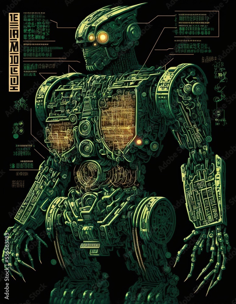 Robot Anime Schematic Generative AI Technology Stock Illustration ...