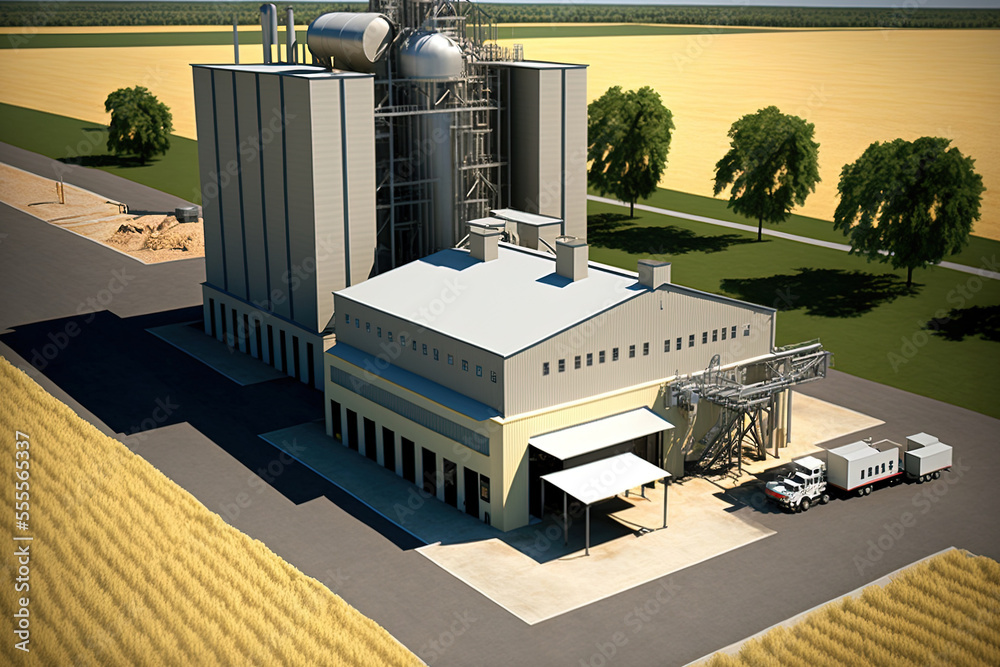 Agroprocessing manufacturing facility includes a granary elevator and ...