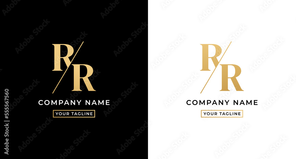 RR logo letter or RR letter logo vector on white and black background ...