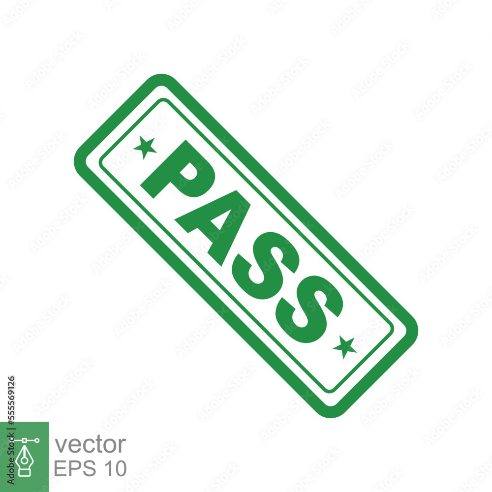 Pass stamp. Simple flat style. Passed seal, approved mark, document ...