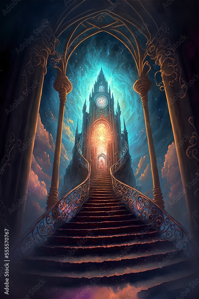 light castle in heaven, universe inside, stairs Stock Illustration ...