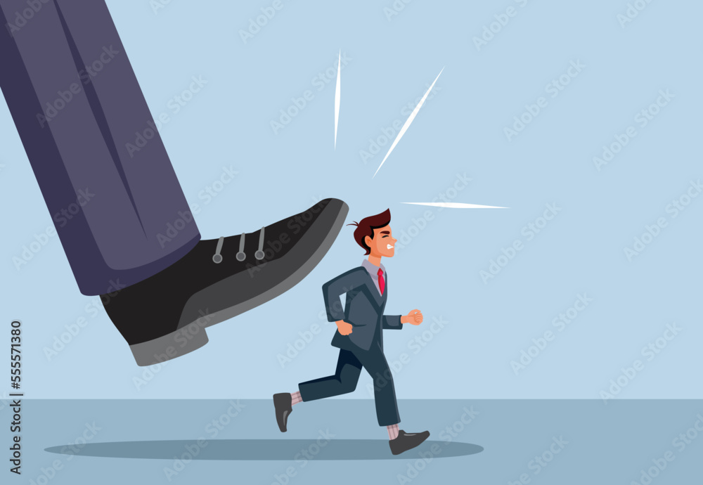 Authoritarian Evil Boss Stepping on Scared Employee Vector Cartoon ...
