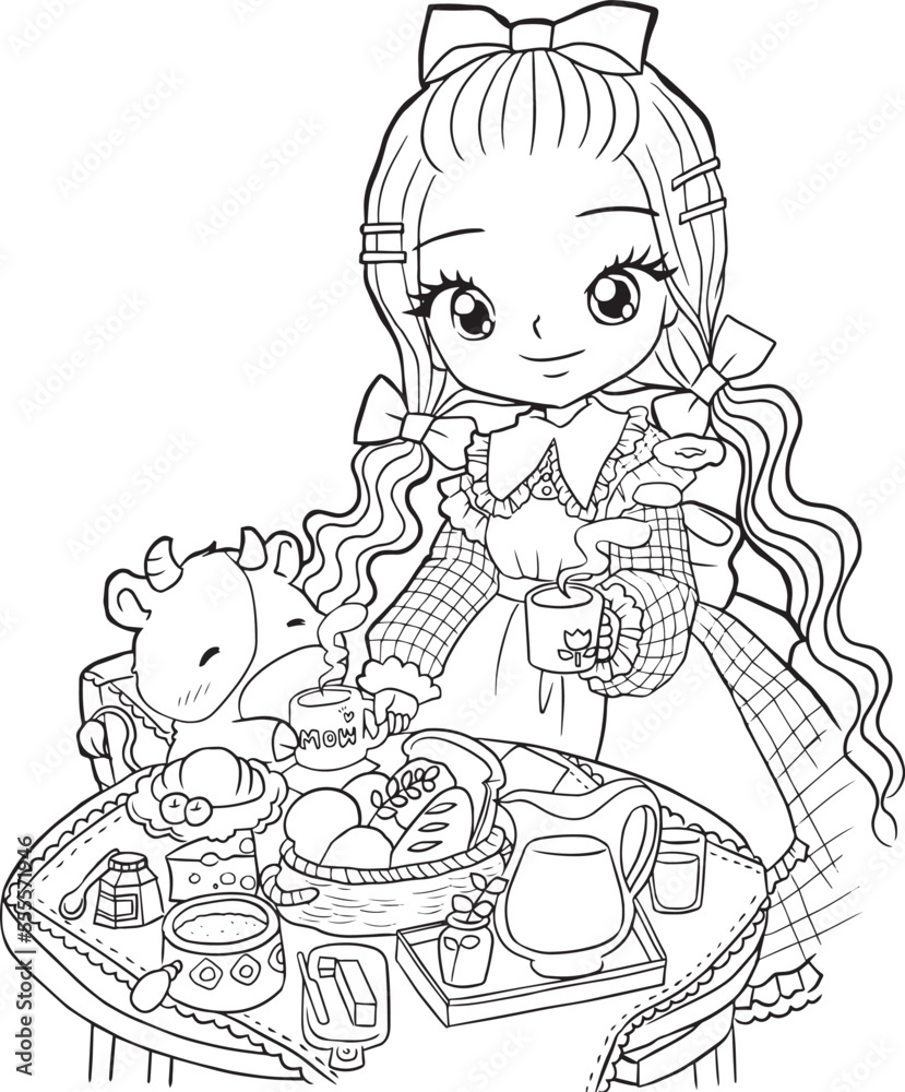 girl princess cartoon doodle kawaii anime coloring page cute ...