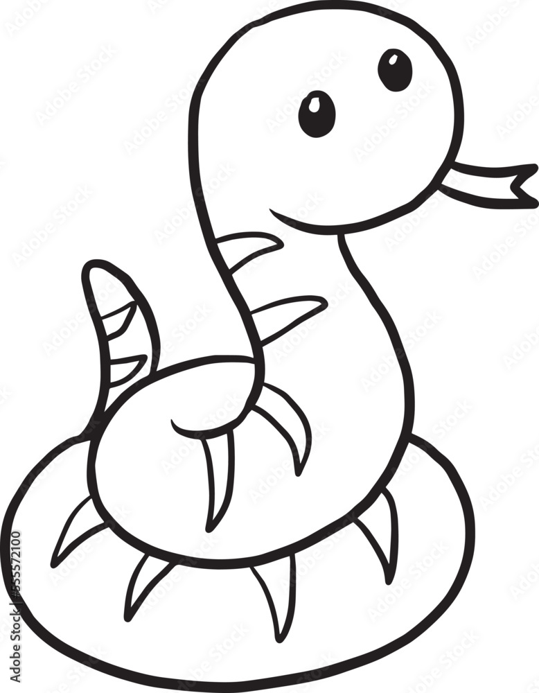 snake cartoon animal cute kawaii doodle line drawing coloring page ...