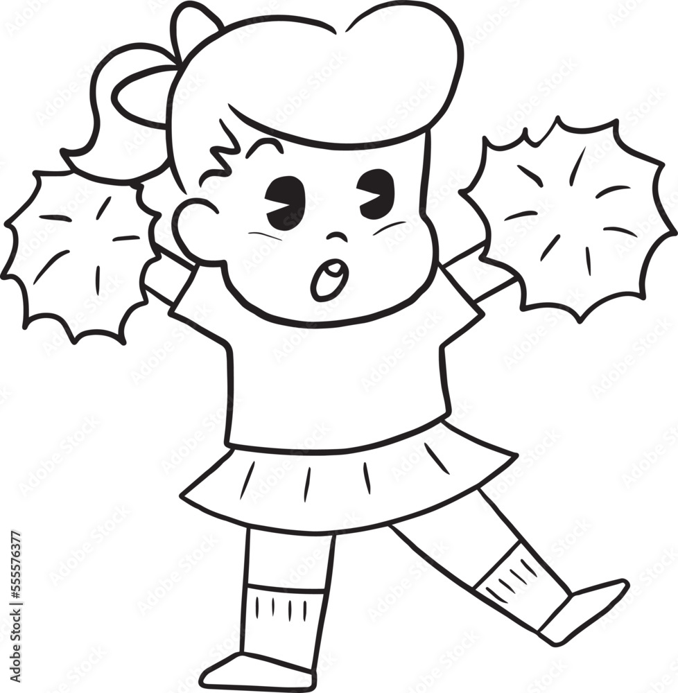 cartoon cheering girl doodle kawaii anime coloring page cute ...