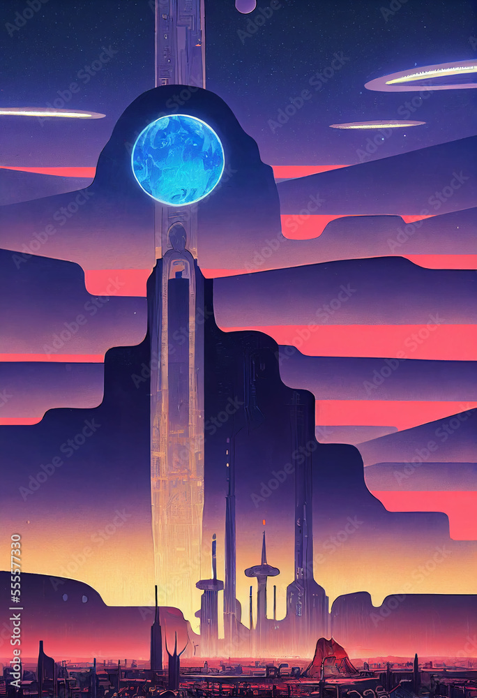 Art Deco Futuristic City in Space with Several Moons. [Digital Art ...
