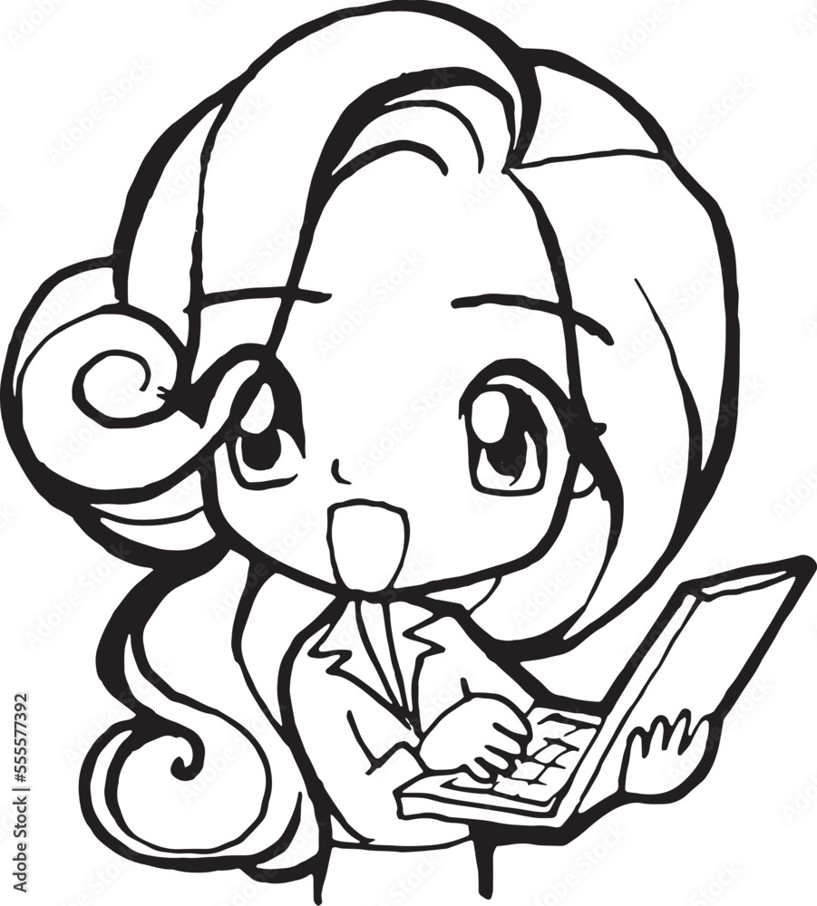 office girl cartoon doodle kawaii anime coloring page cute illustration ...