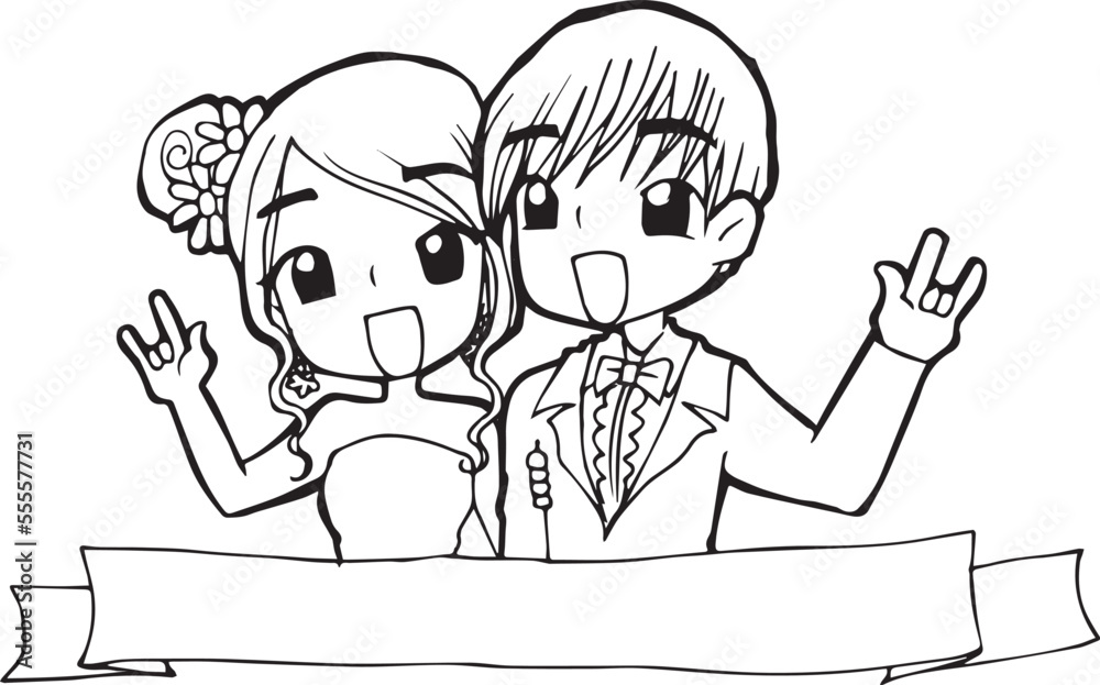 wedding cartoon doodle kawaii anime coloring page cute illustration ...