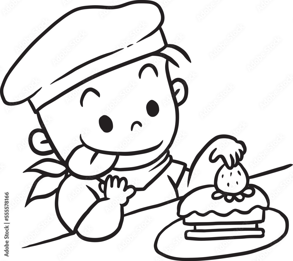 cartoon boy eating cake doodle kawaii anime coloring page cute ...
