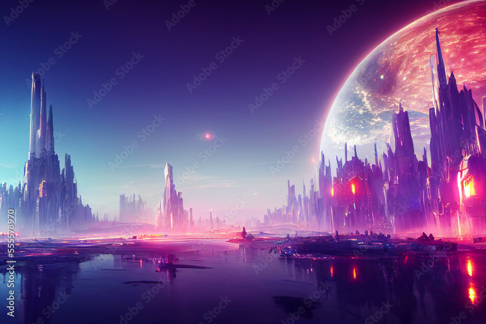 Futuristic Cityscape with Skyscrapers and Towers on a Beautiful ...