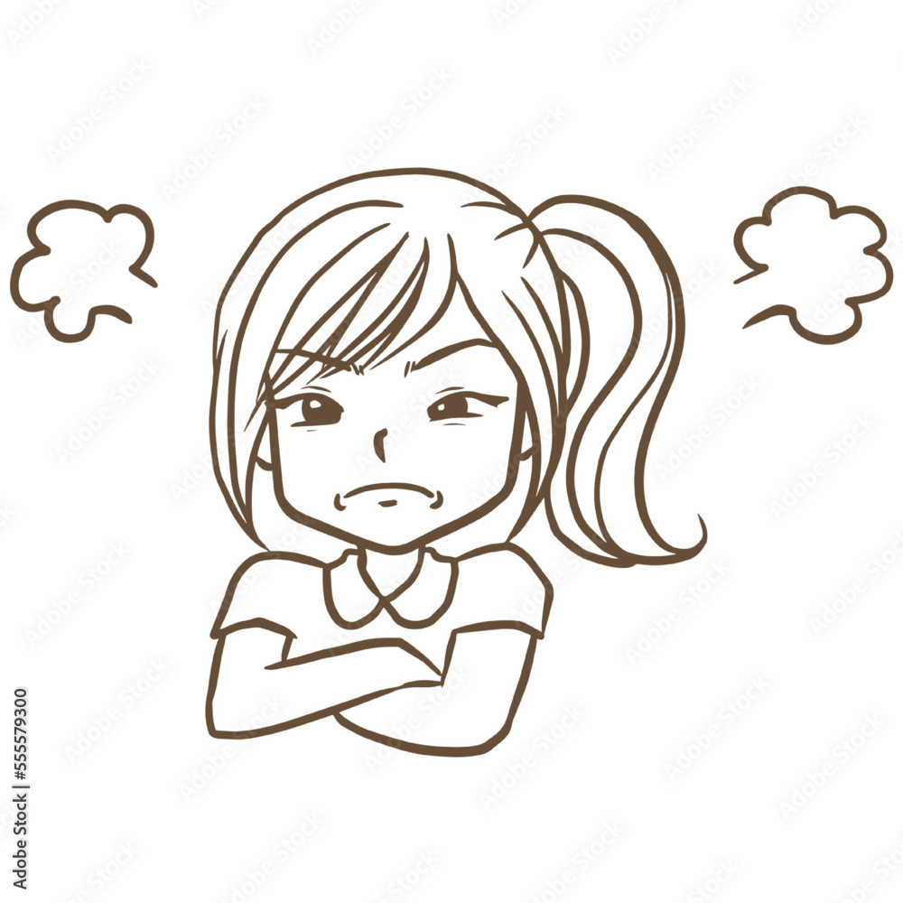 girl angry cartoon doodle kawaii anime coloring page cute illustration ...