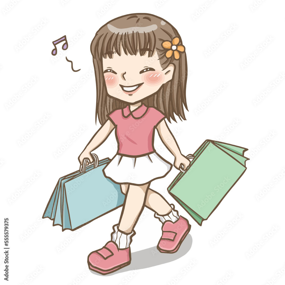 girl shopping cartoon doodle kawaii anime coloring page cute ...