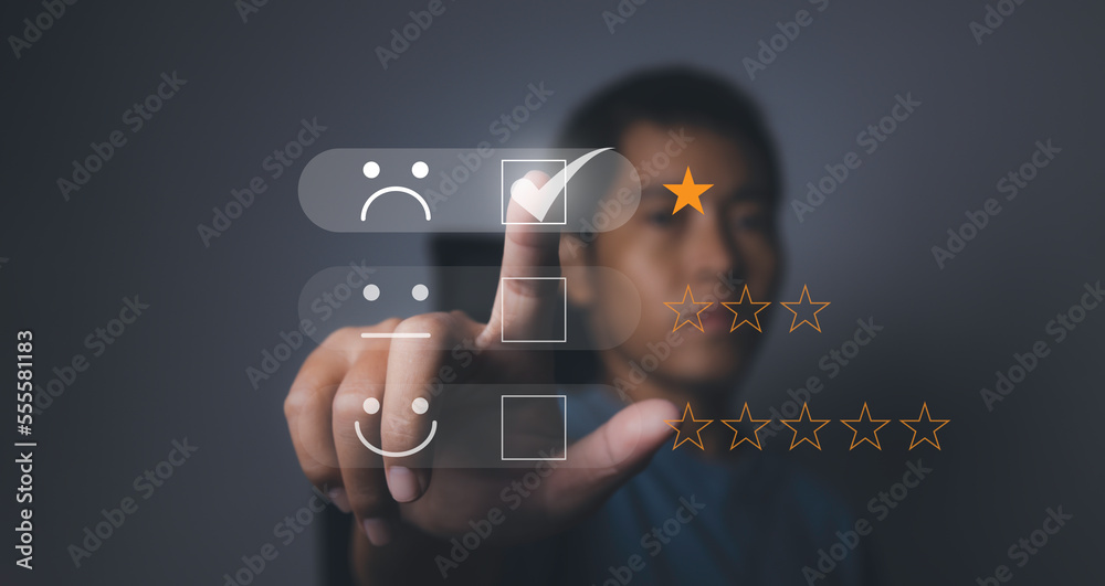 Unhappy man Client with sadness emotion face, bad review, not good ...