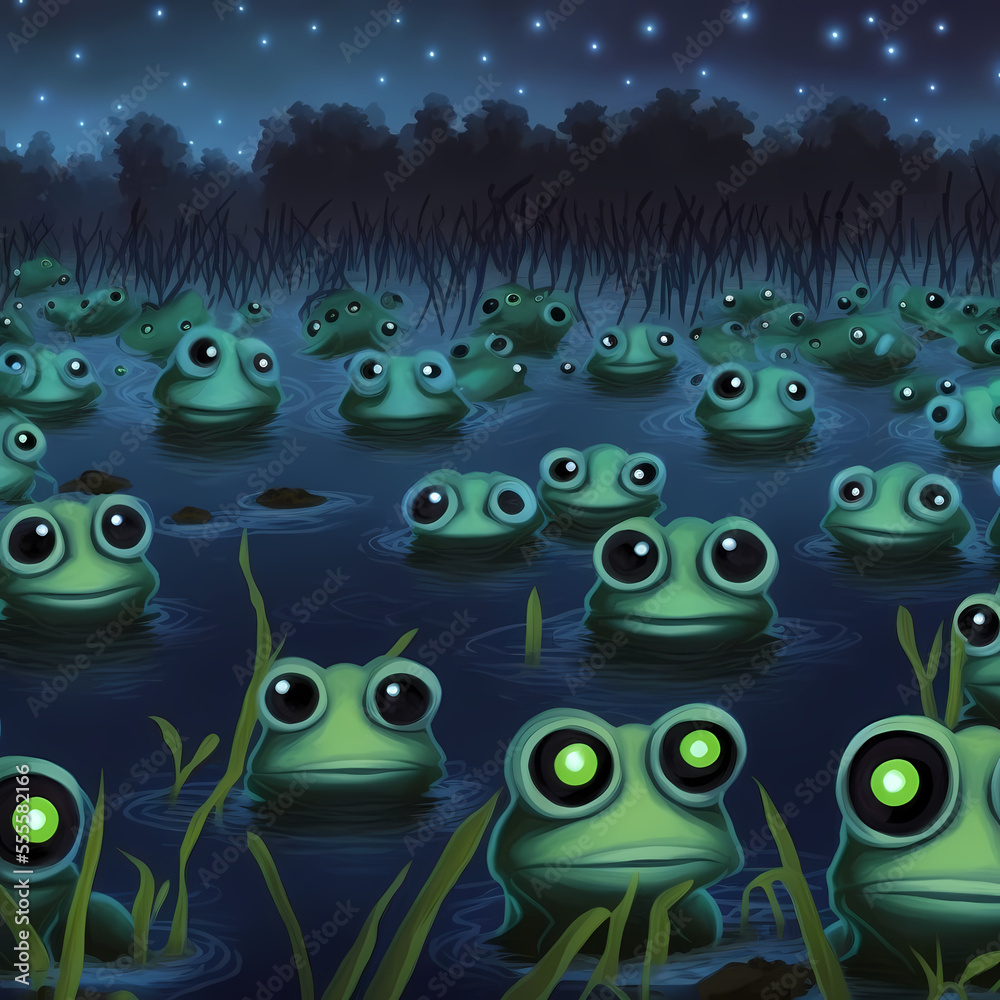 Ilustração do Stock: Cute but Ominous Staring Cartoon Frogs in a ...