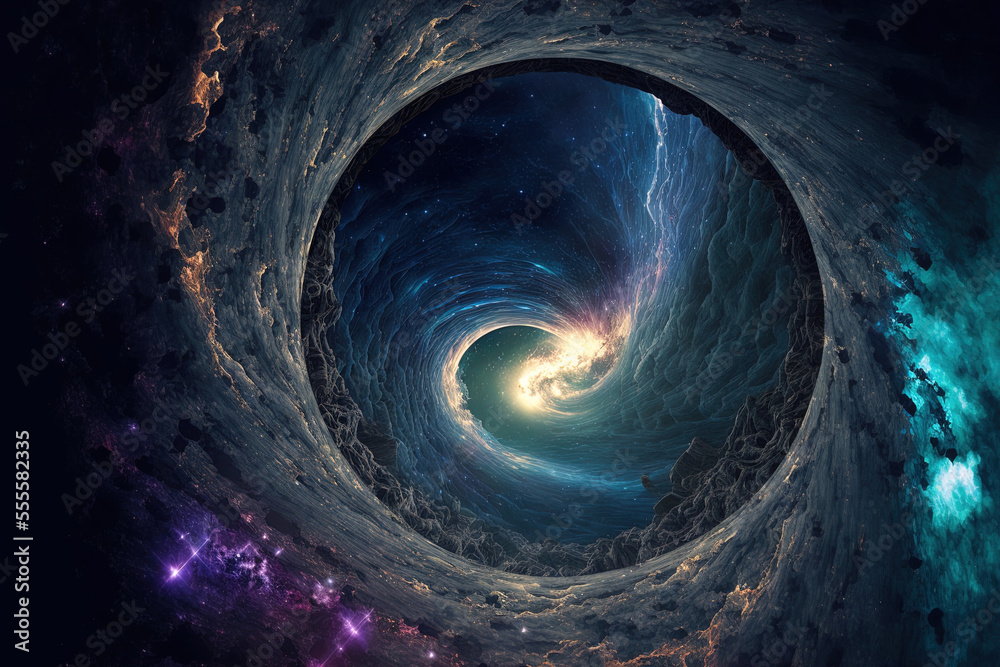 wormhole tunnels in the cosmos that lead to space portals. Generative ...