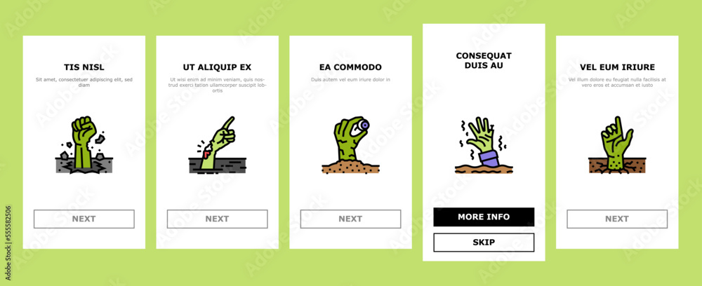 zombie horror scary dead evil onboarding mobile vector. monster creepy ...