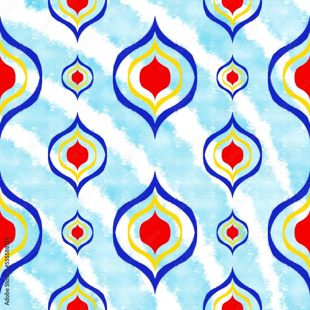 Draw blue, yellow and red lines with blue background, Design, Fabric ...