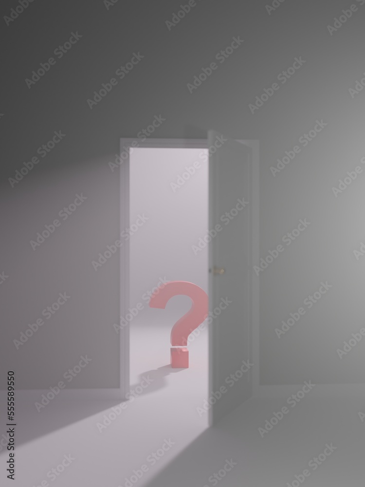 Question mark behind open door to the light. Conceptual future decision ...