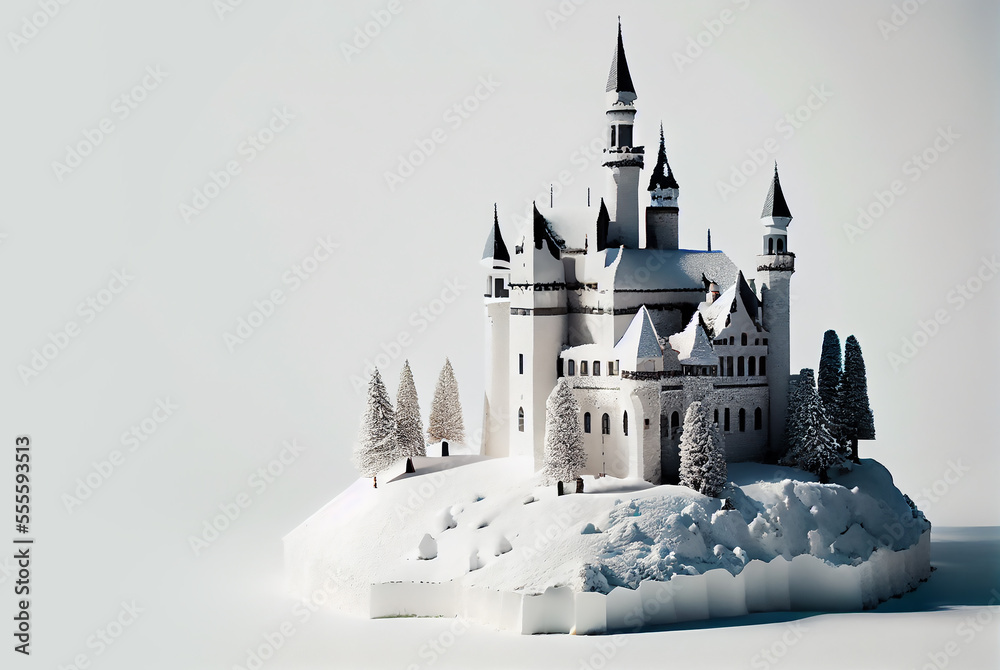 White snow castle sculpture on white background image created with ...
