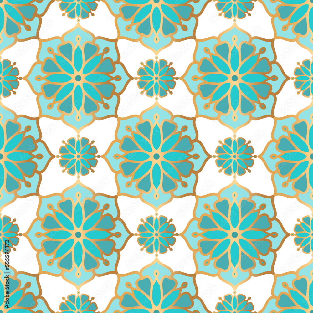 Turquoise and gold luxury vector seamless pattern. Ornament ...