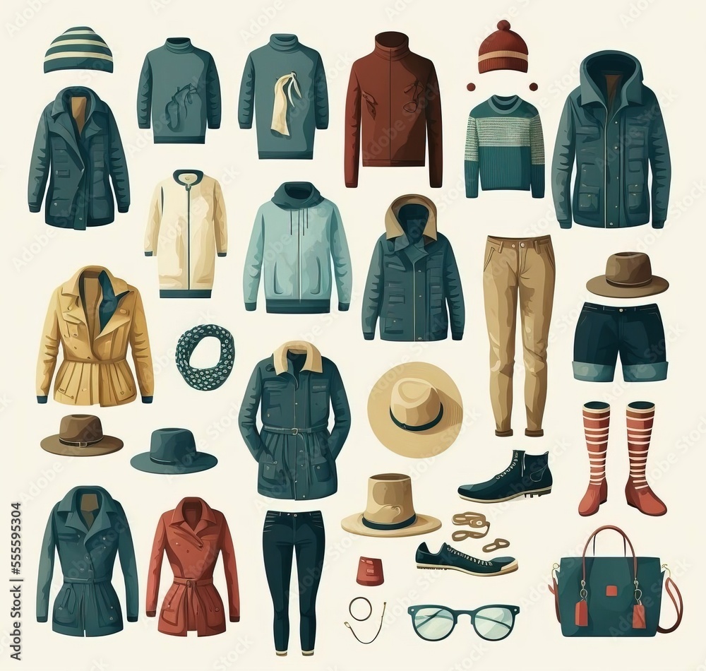 4K resolution or higher, illustration of clothing theme collection ...