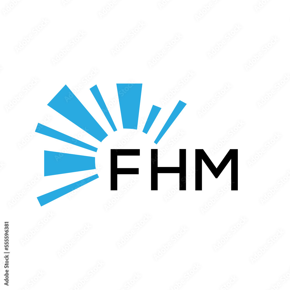FHM letter logo. FHM blue image on white background and black letter ...