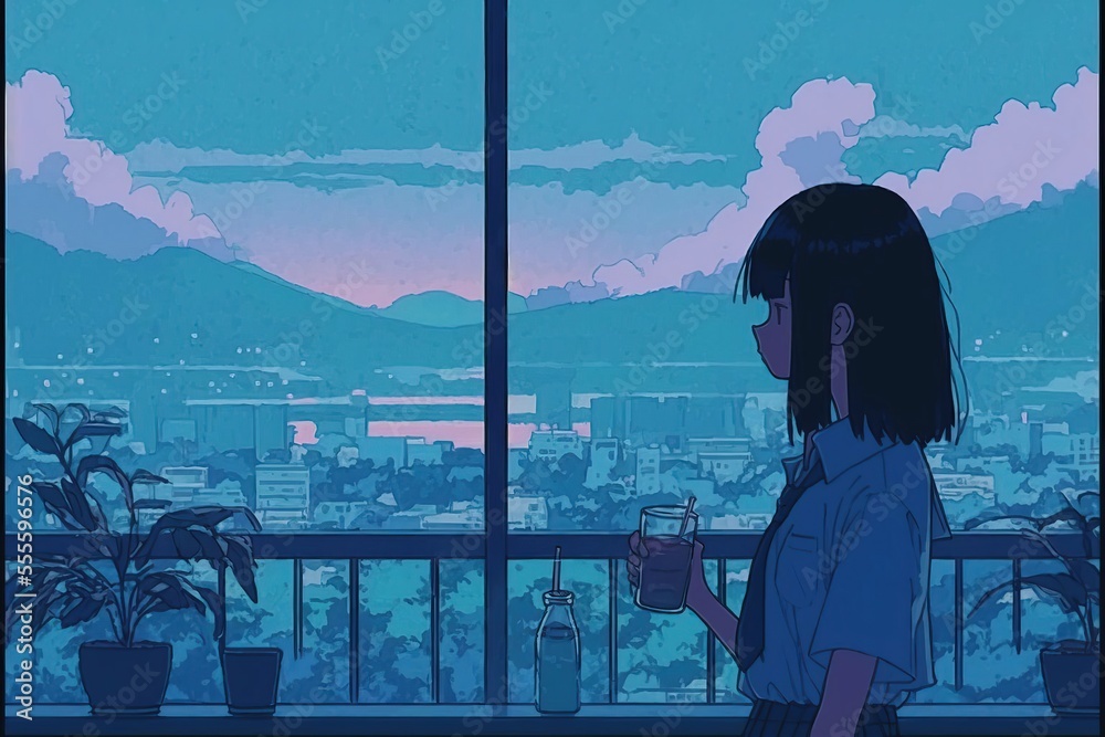 4K resolution or higher, anime girl, kawaii lo-fi scene. Generative AI ...