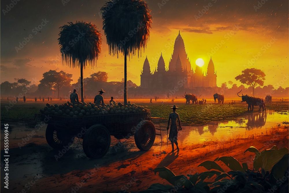 Angkor Wat during its heyday , sunset time, 8k , beautiful lightCG ...