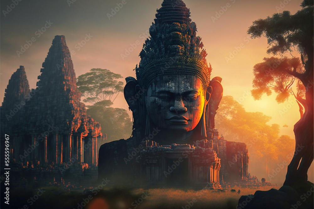 Angkor Wat during its heyday , sunset time, 8k , beautiful lightCG ...