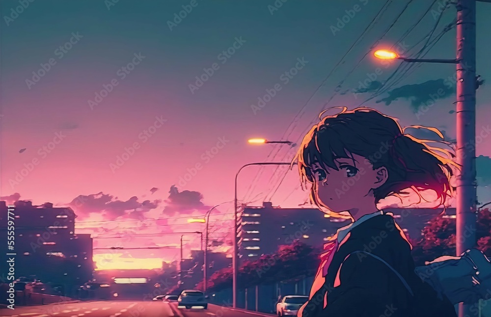4K resolution or higher, anime girl, kawaii lo-fi scene. Generative AI ...