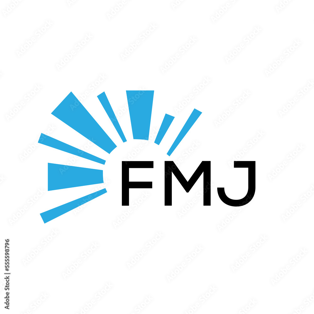 FMJ letter logo. FMJ blue image on white background and black letter ...