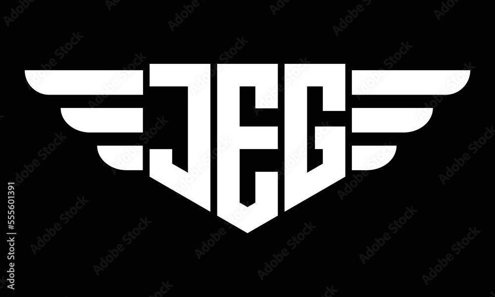JEG three letter logo, creative wings shape logo design vector template ...