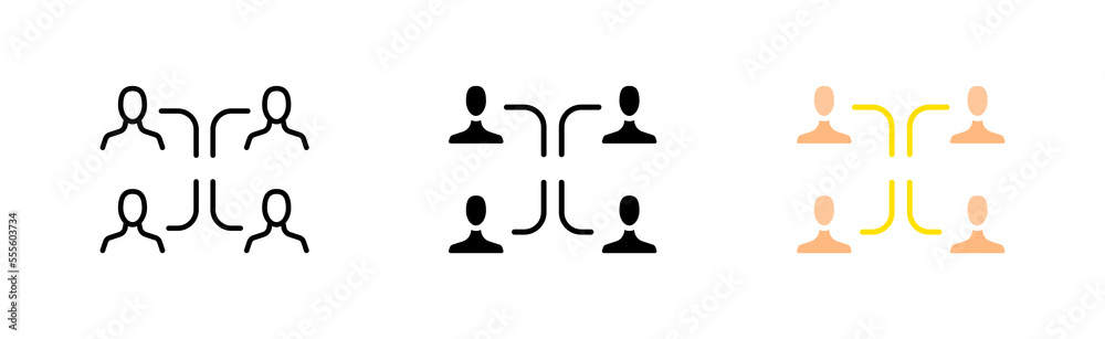 Team building set icon. Idea, creativity, hierarchy, responsibilities ...